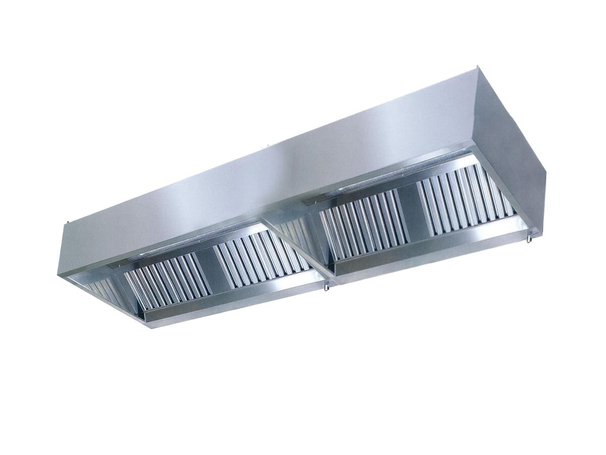 Effiziente Kasten-Wandhaube mit LED, 3200 mm, 2 Segmente, Edelstahl ...